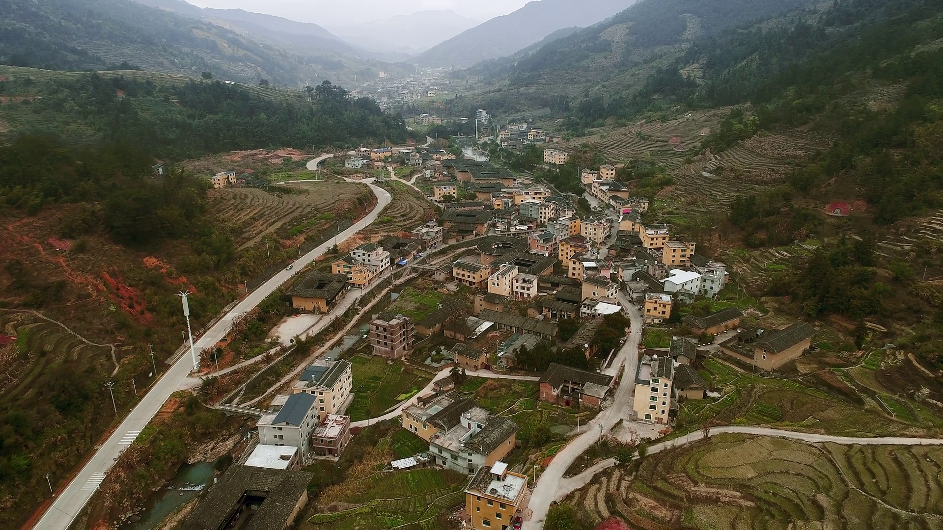 Tulou Aerial View In Fujian China Fujian Stock Footage SBV-352399186 ...
