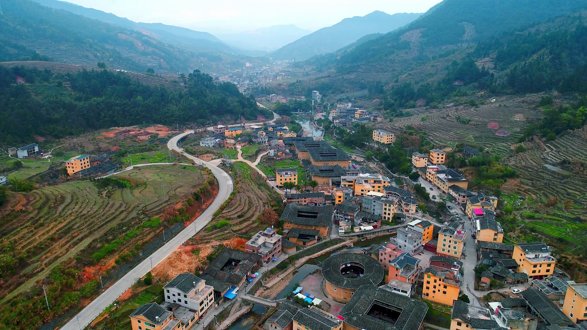 Tulou Aerial View In Fujian China Fujian Stock Footage SBV-352394327 ...