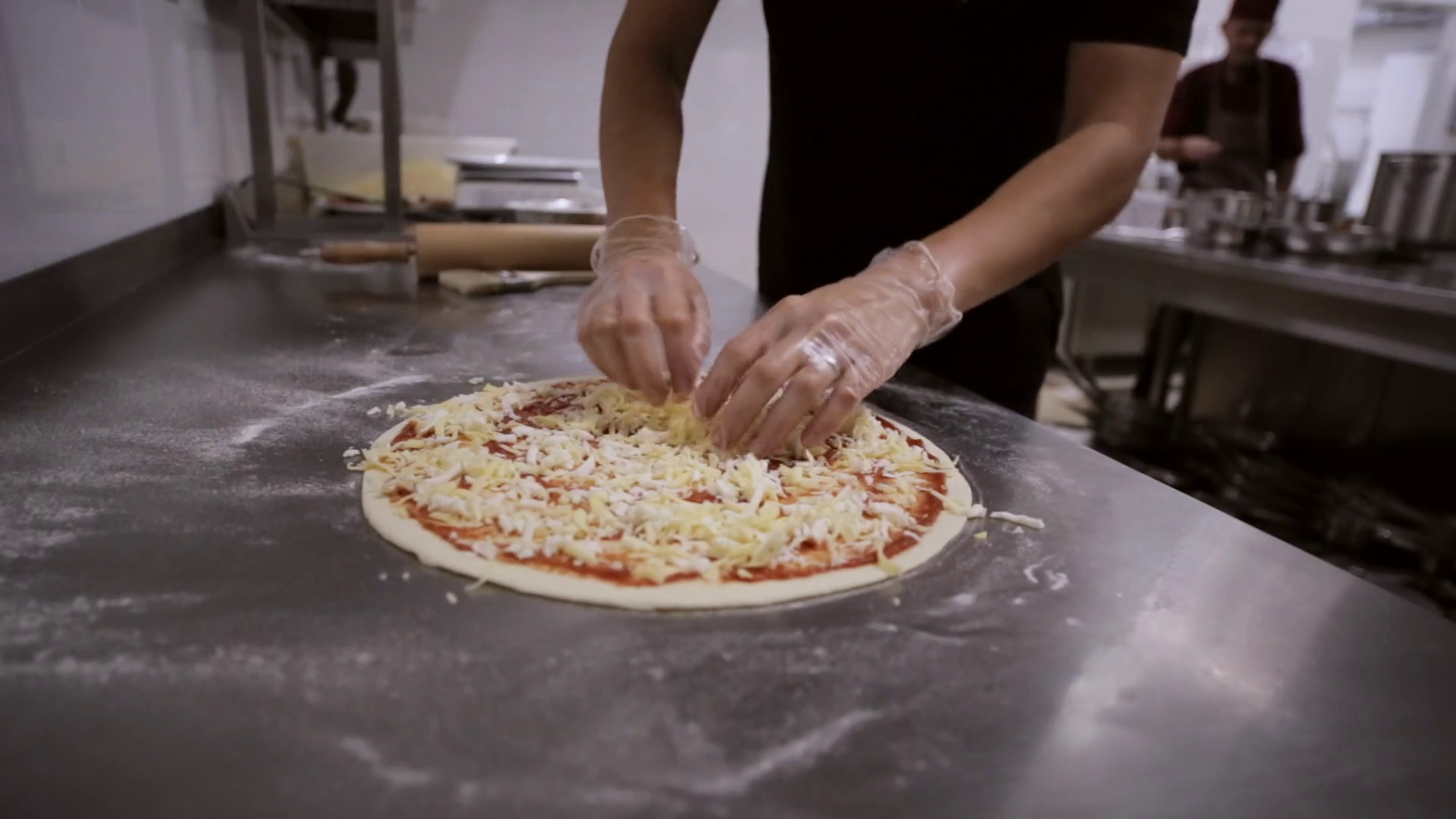 Chef Putting Cheese Topping On Pizza Base Stock Footage SBV-310266024 ...