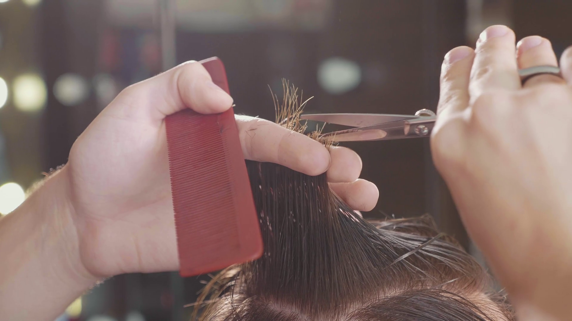 Close-up Of Barber Cuts Hair Scissors At Stock Footage SBV-321784791 ...