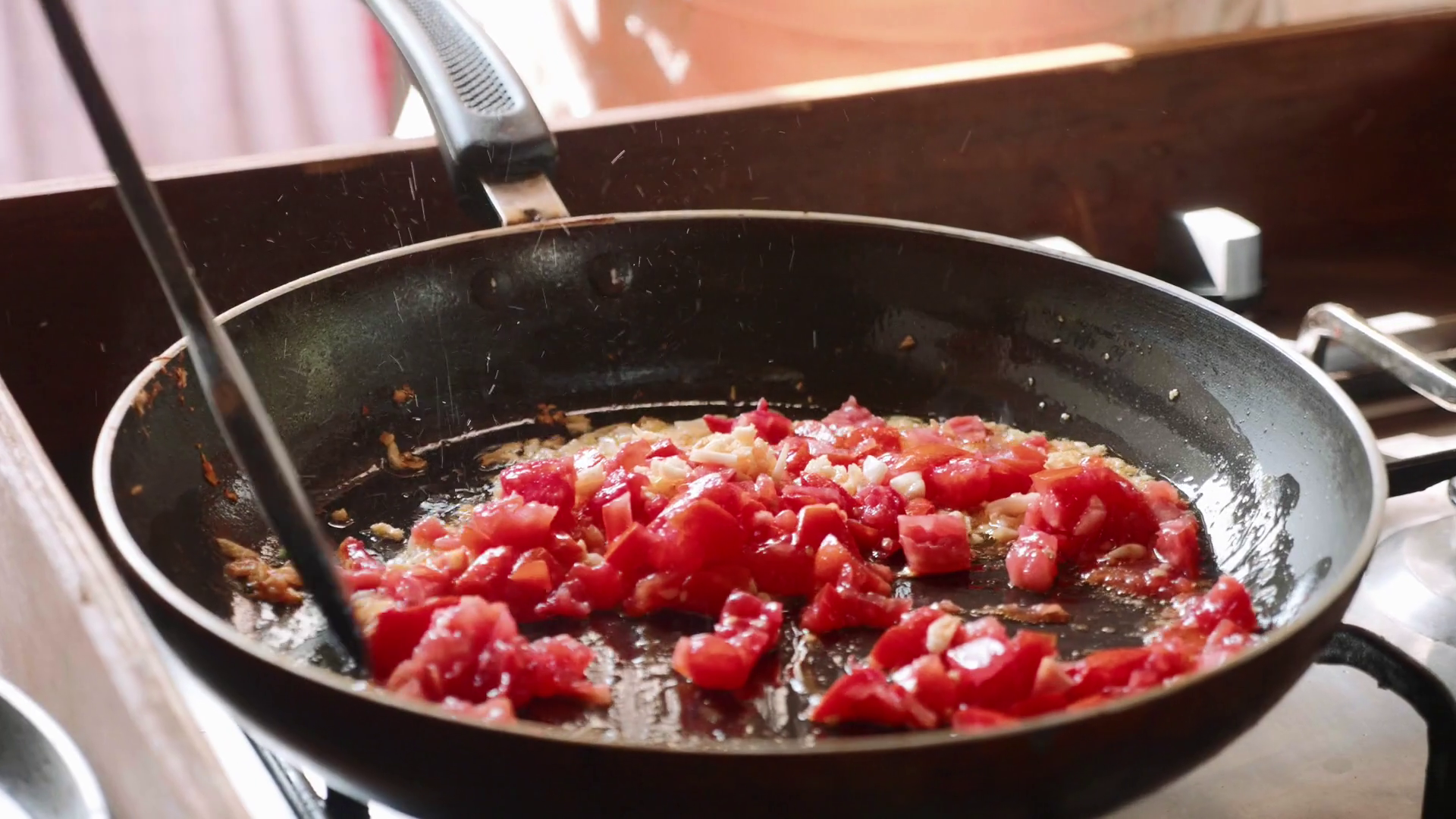 Cooking Tomato Sauce Spaghetti On Frying Pan Stock Footage SBV ...