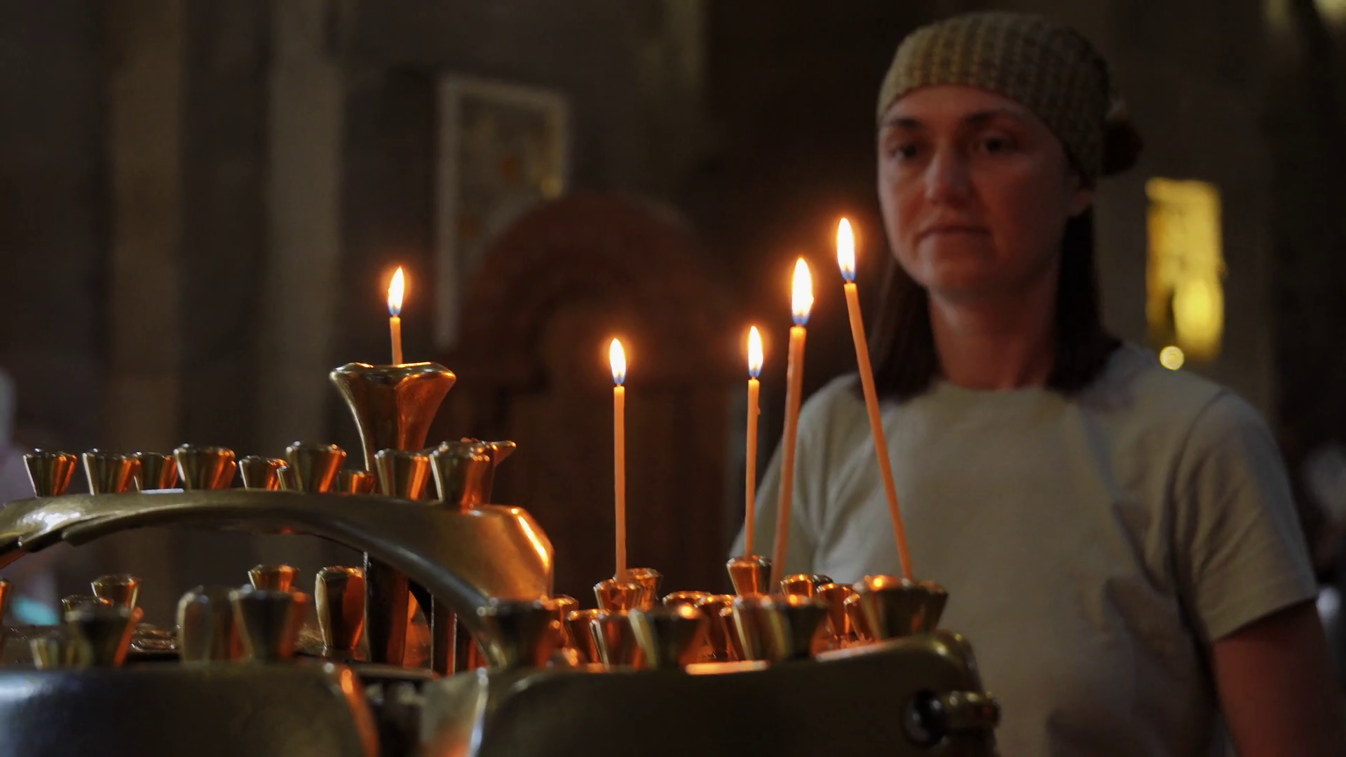 Portrait Of Young Woman In Temple Lighting Stock Footage SBV-348714491 ...