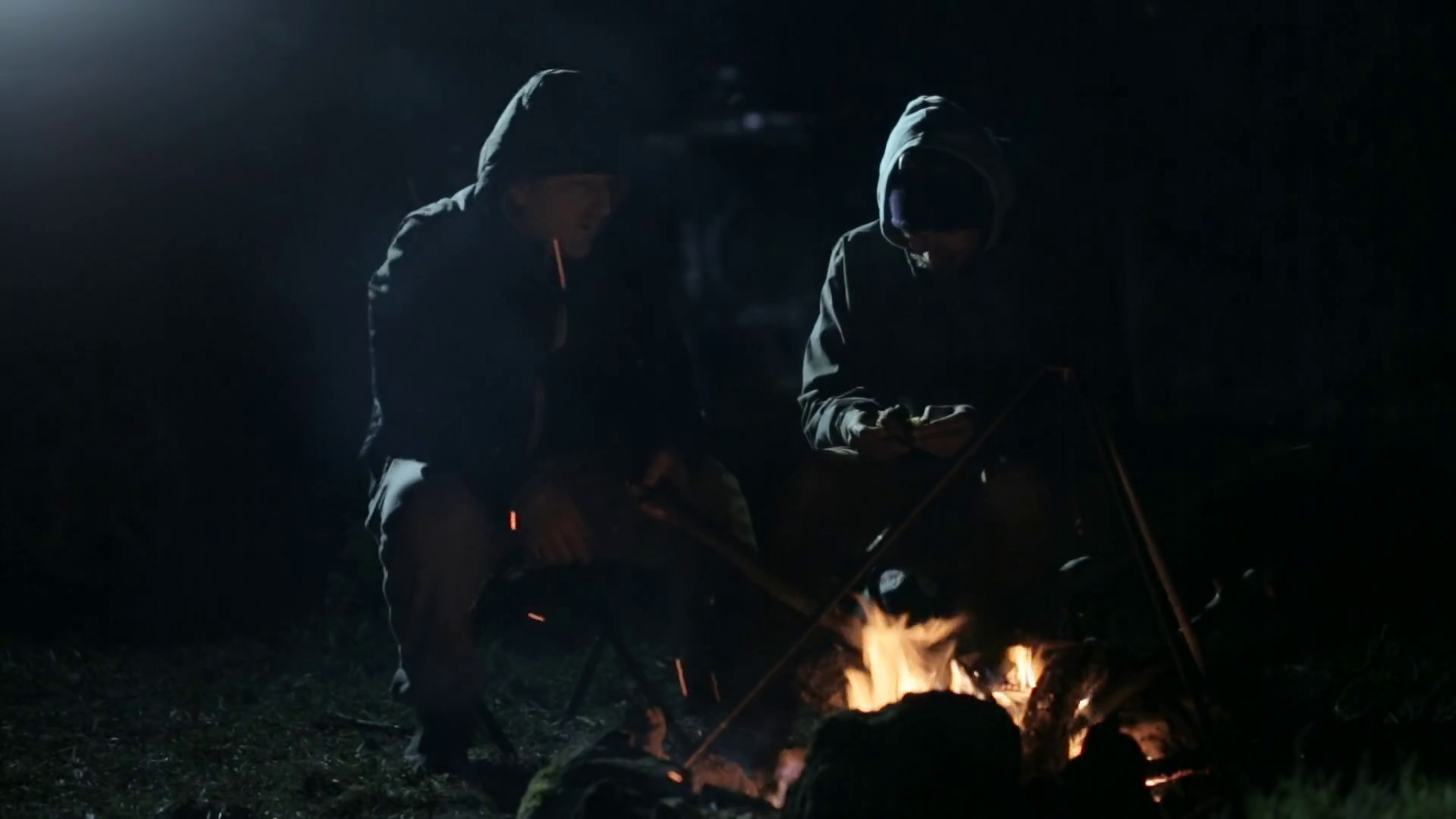 Two Friends Sitting At Night Next To Bonfire Stock Footage SBV ...
