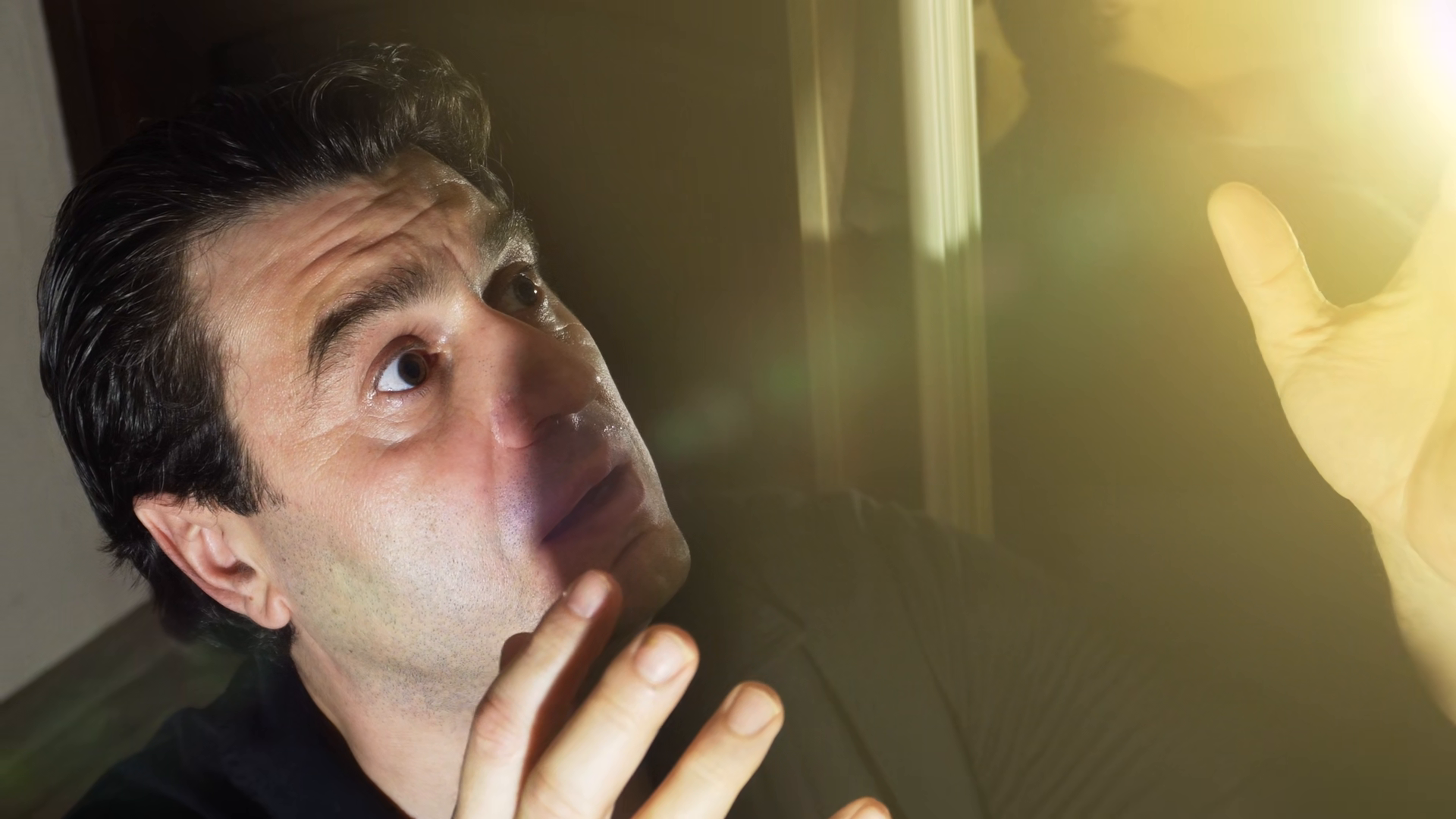 A Man With Spiritual Face Looks Up With Hope Stock Footage SBV ...