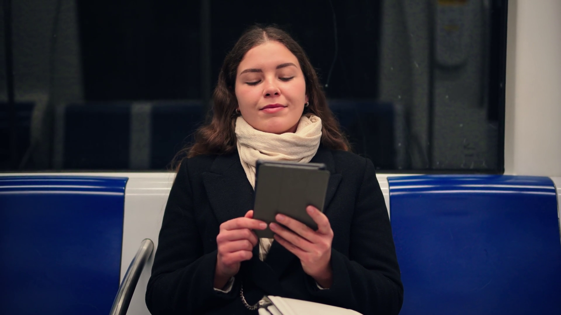 Young Woman Joyfully Reading E-reader Stock Footage SBV-352227573 ...