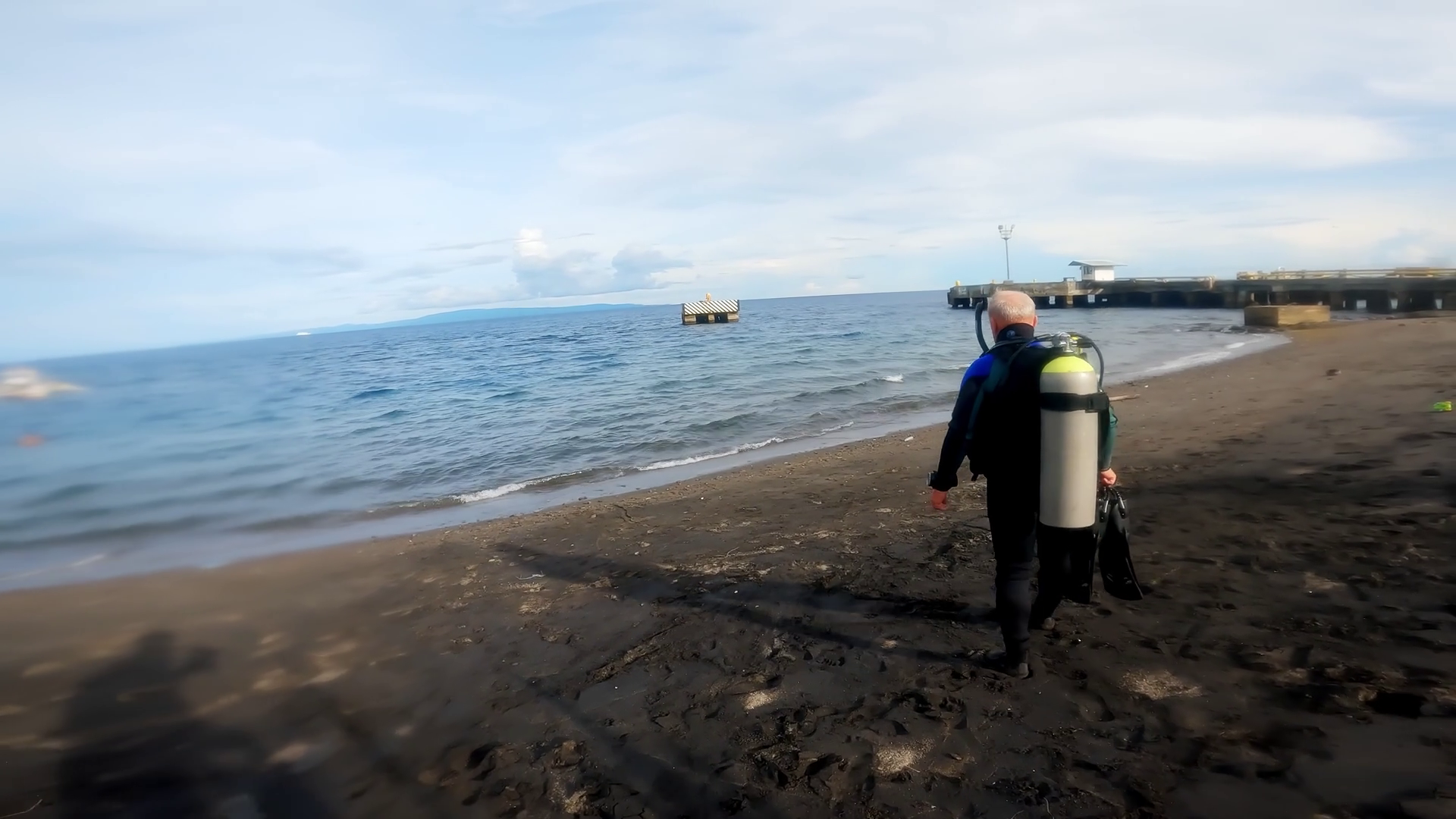 Scuba Diver In Wetsuit With Tank Walks Stock Footage SBV-352109268 ...