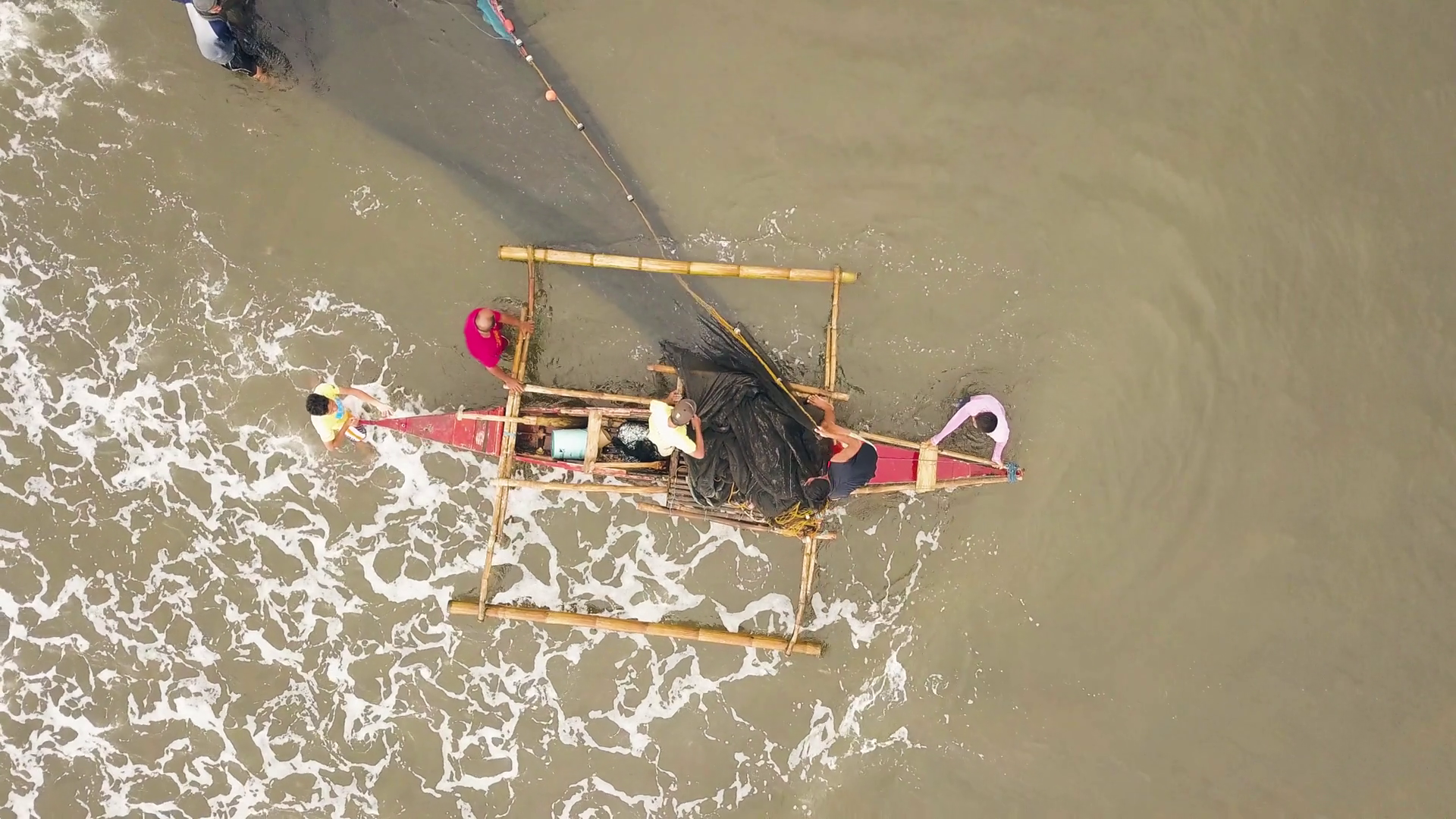 Drone View Fishermen Using Fishing Net On Stock Footage SBV-332478795 ...