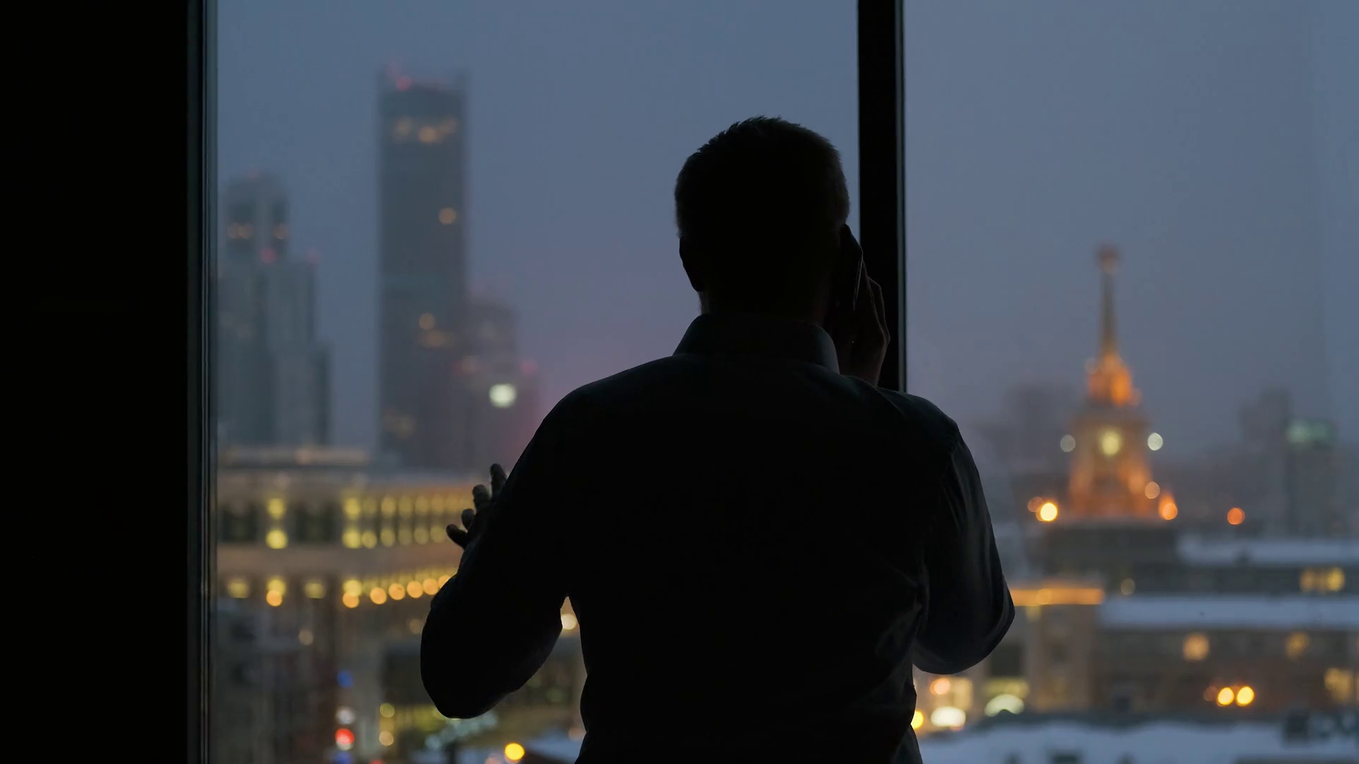 Silhouette Of Man Talking On Phone Window Stock Footage SBV-338598629 ...