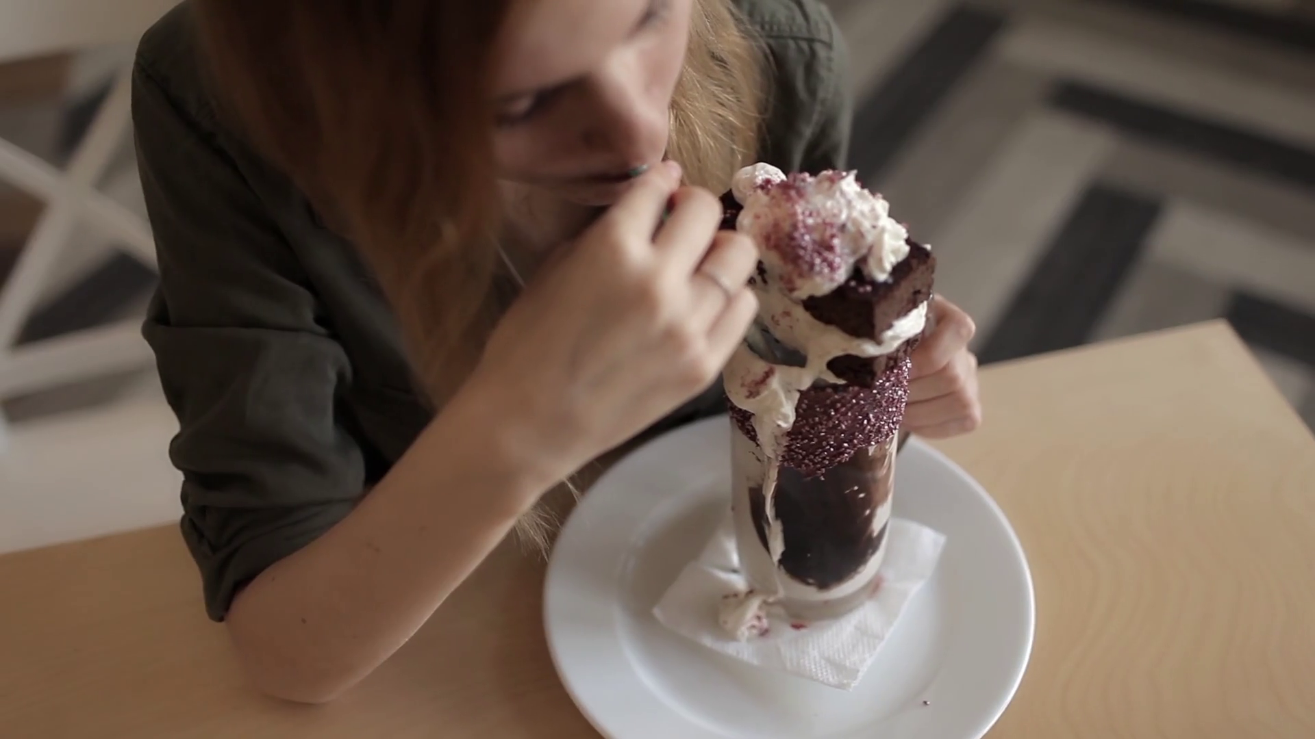 Young Woman Enjoys Drinks Milkshake With Stock Footage Sbv 313935711