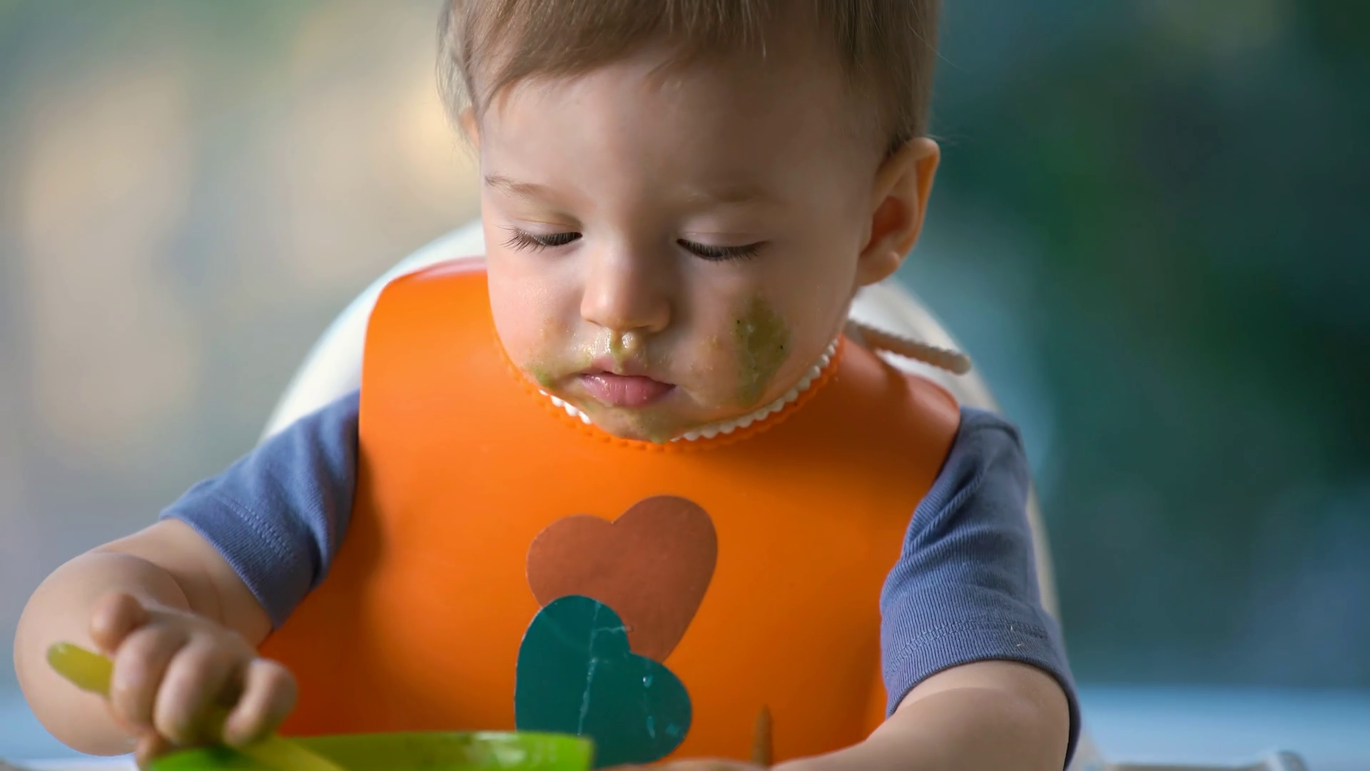 Toddler With Food Stained Face Trying To Stock Footage SBV-347549676 ...