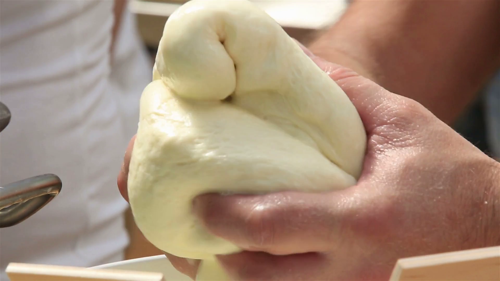 Cheesemaker Manually Makes Mozzarella Stock Footage SBV-346791074 ...