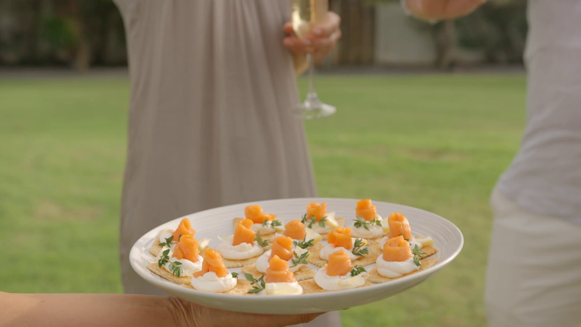 A Plate With Canapes Outdoors Served Group Stock Footage SBV-347669598 ...