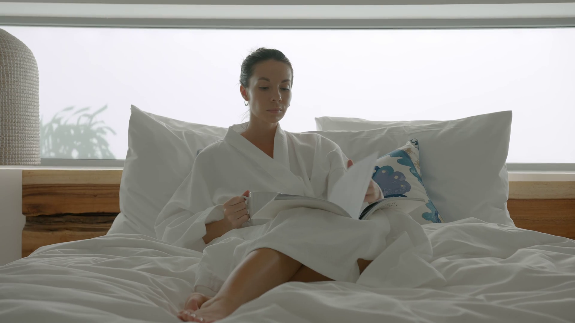 Pretty Girl Resting In Bed Leaning Back On Stock Footage SBV-348404316 ...