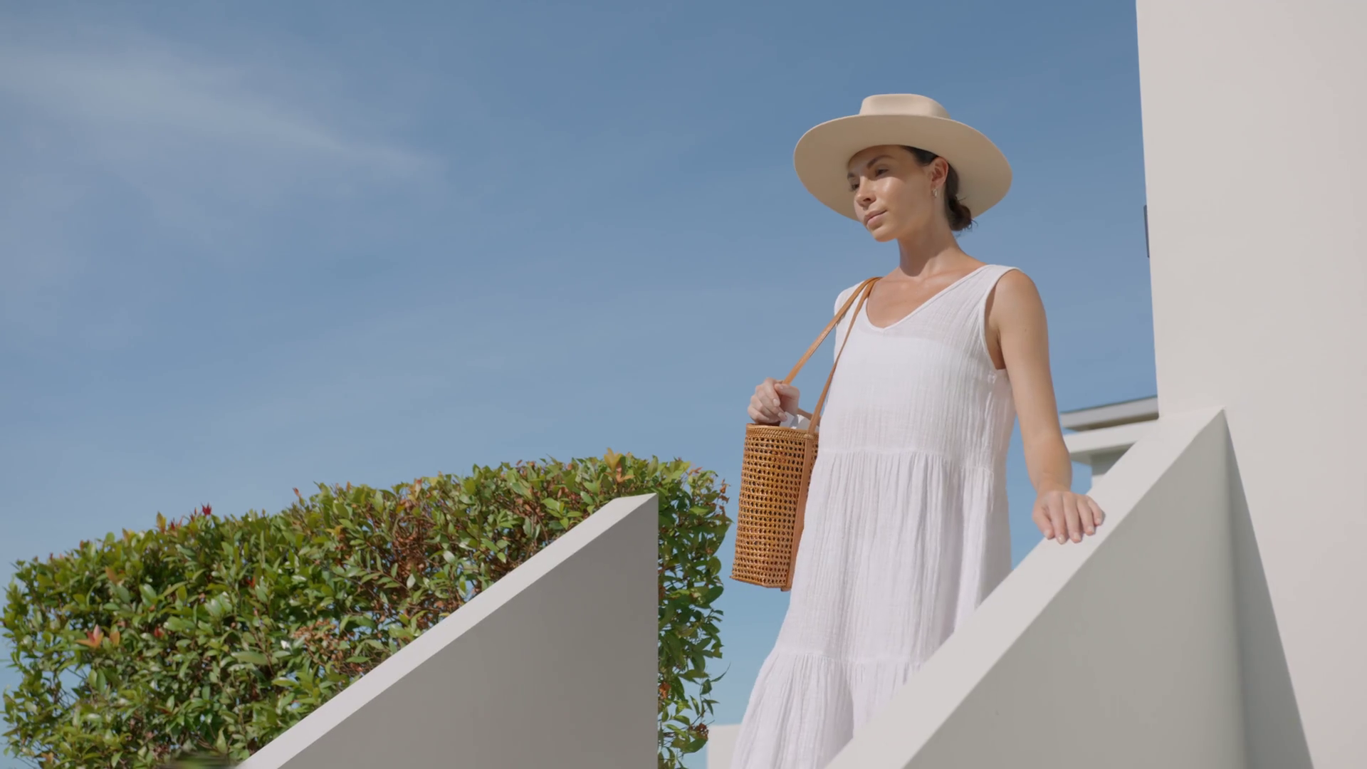 Young Woman In Summer Dress Staw Hat Walks Stock Footage SBV-348404301 ...