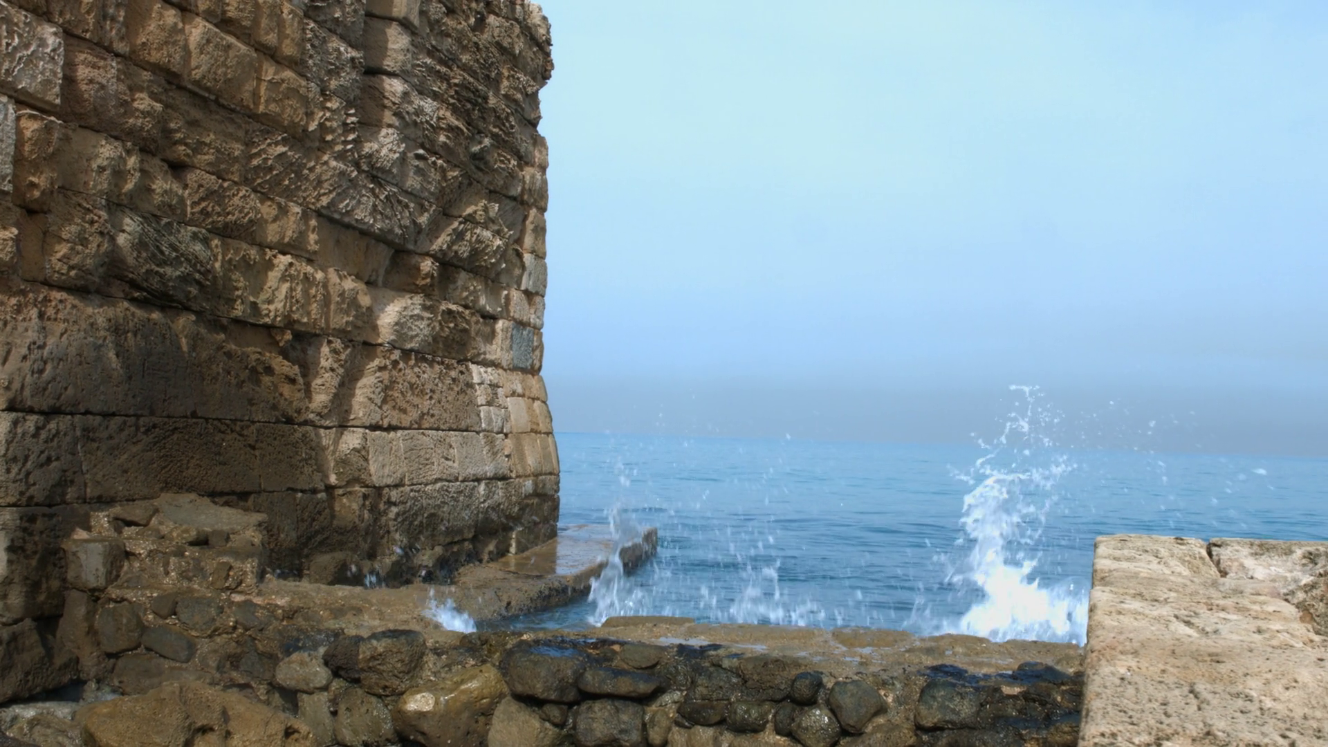 Waves Breaking On Walls Of Sidon Sea Castle Stock Footage SBV-351812234 ...