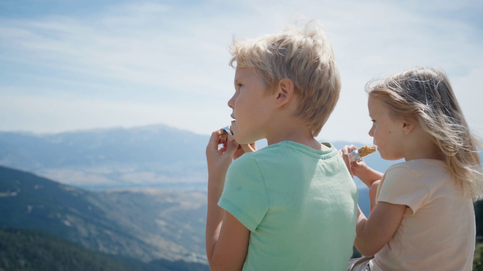 Children Eating Snack Energy Bar On Stock Footage SBV-348617223 ...