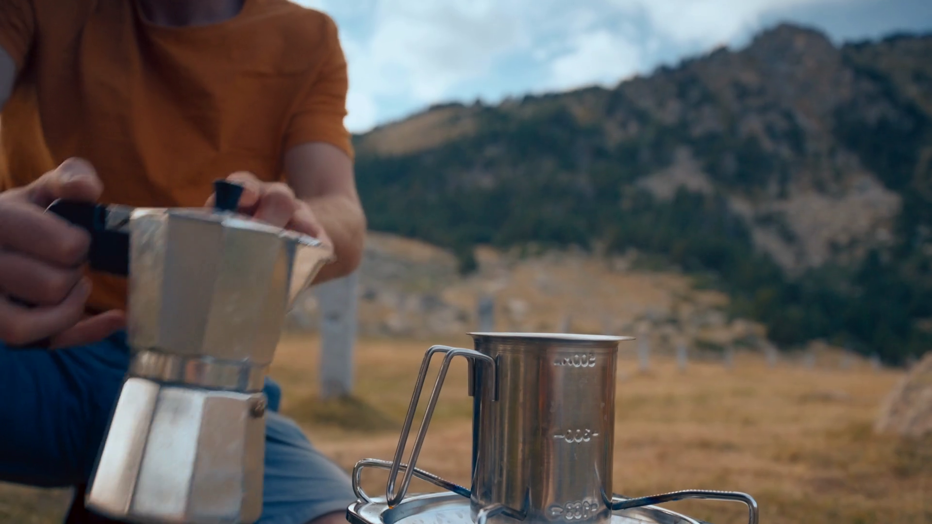 Tourist Man Pours Hot Coffee From Espresso Stock Footage SBV-348617626 ...