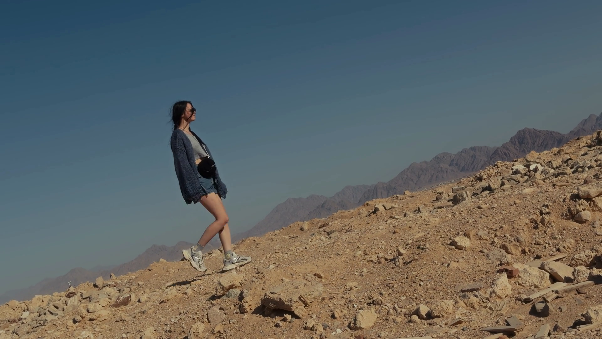 Female Explorer In Desert Walking Across Stock Footage SBV-351867013 ...