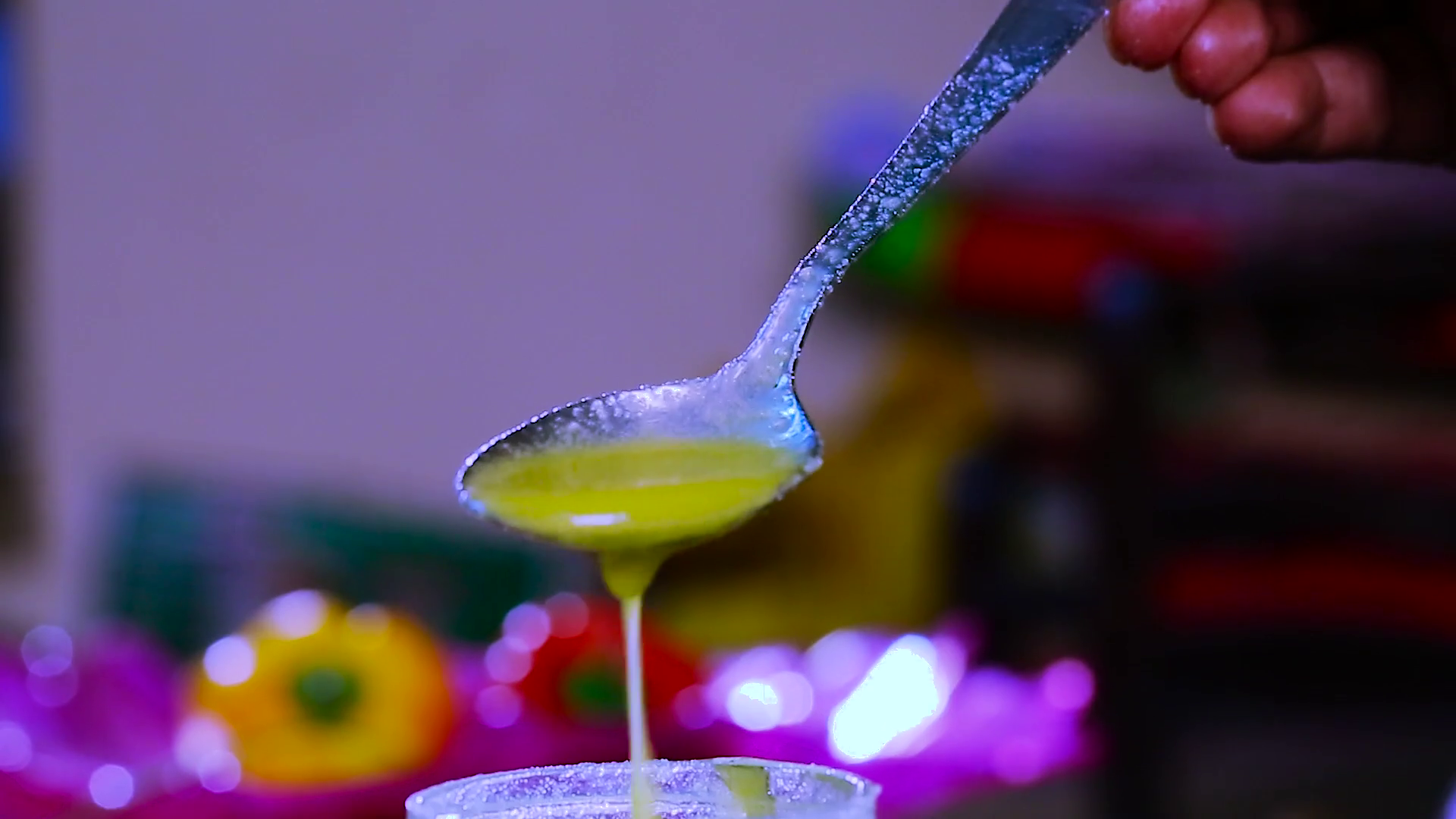 Hand Holds Spoon With Flowing Ghee Dripping Stock Footage SBV-324508594 ...