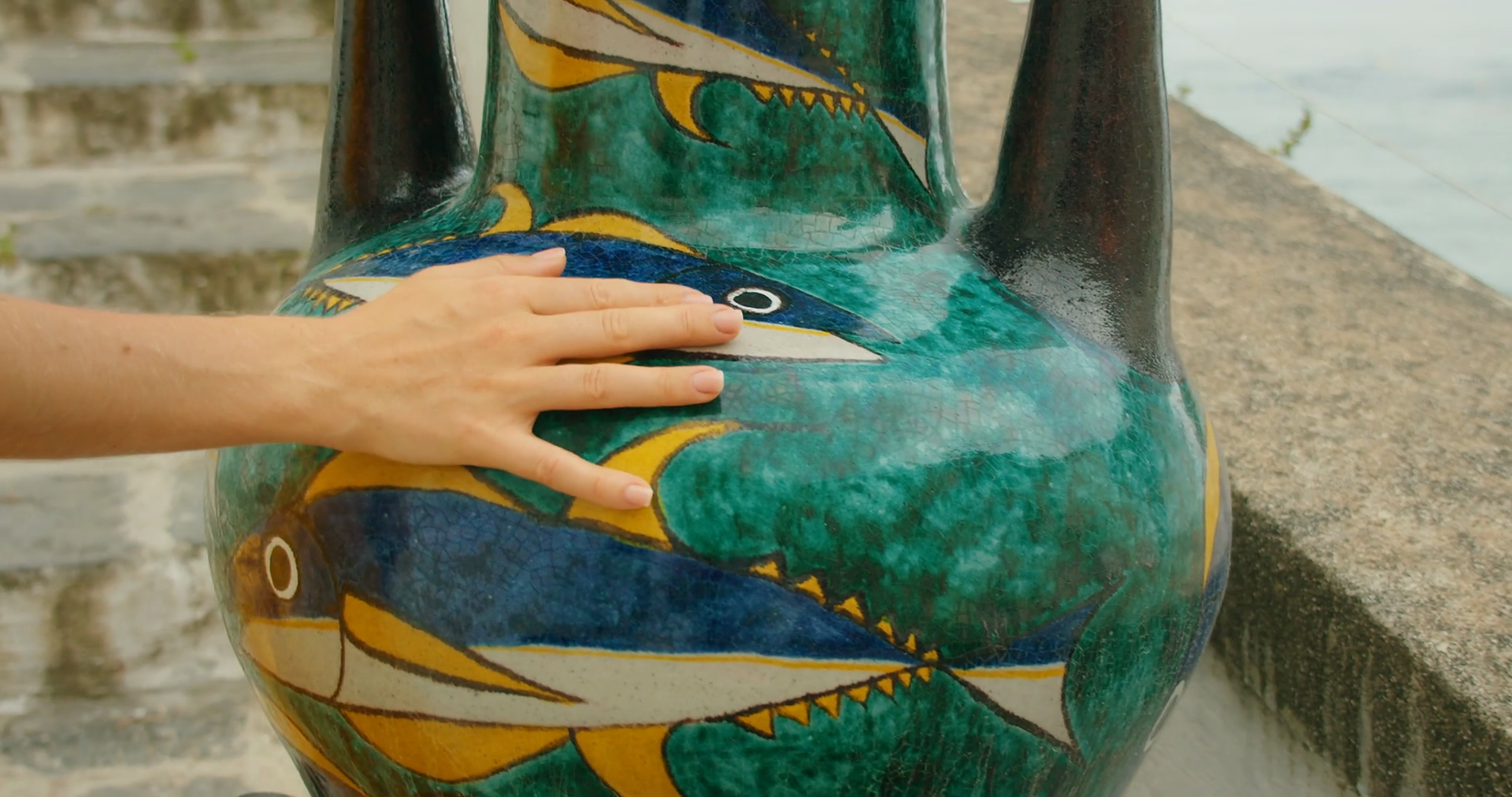 Hand Gently Touching Ceramic Vase With Fish Stock Footage SBV-351944441 ...