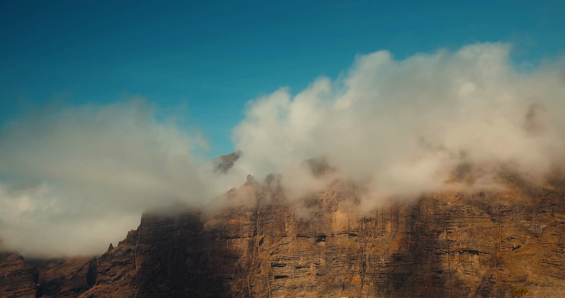 Peaks Of Huge Cliffs Cloudy Sky During Stock Footage SBV-347610914 ...