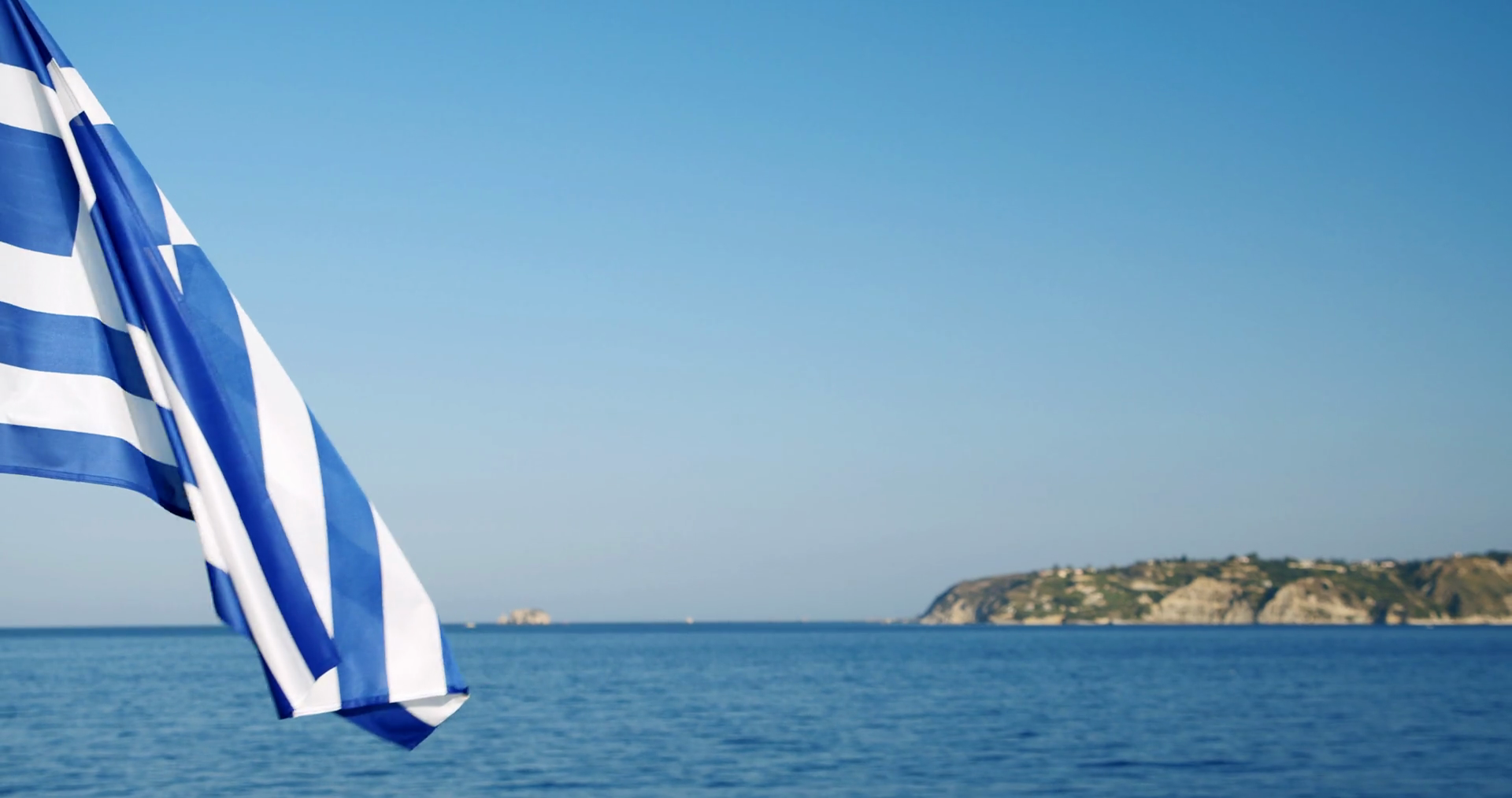 Greek Flag Flying On Wind Flutters With Sea Stock Footage SBV-338789971 ...