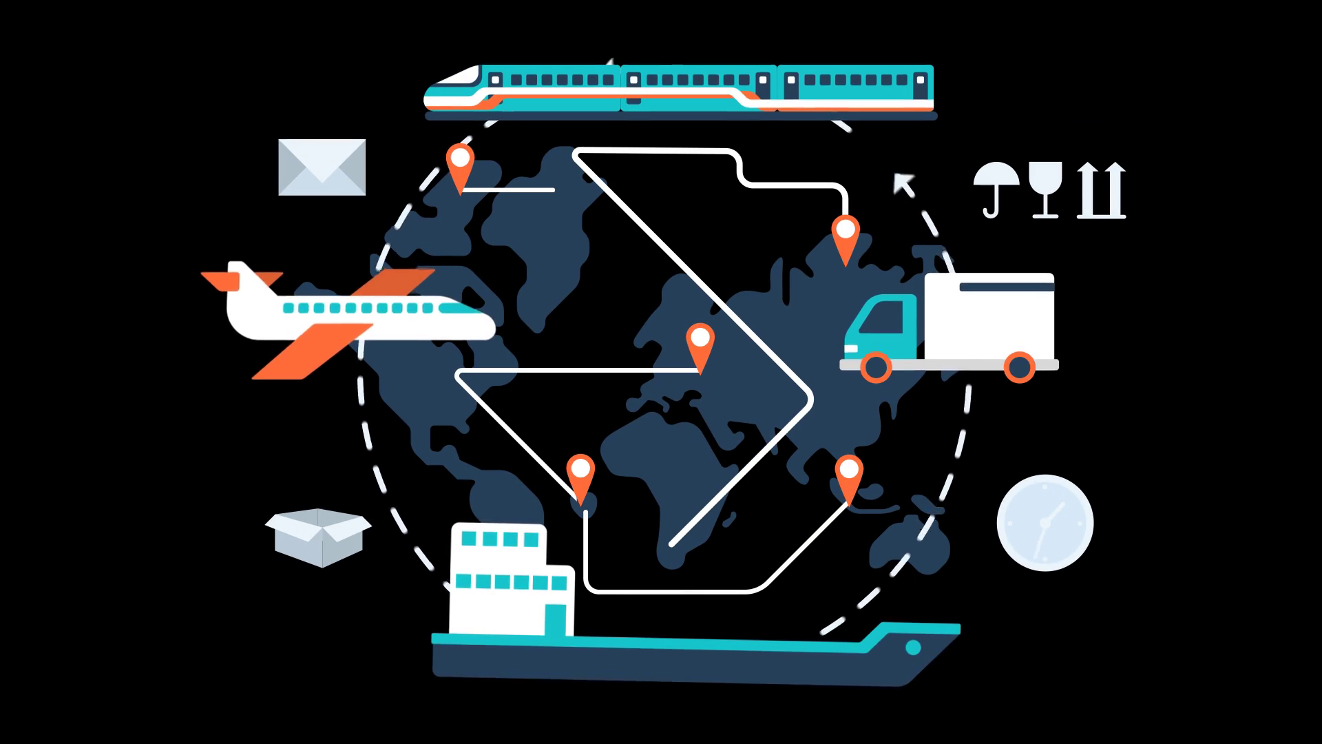 logistics network - colored animated flat computer generated icons ...