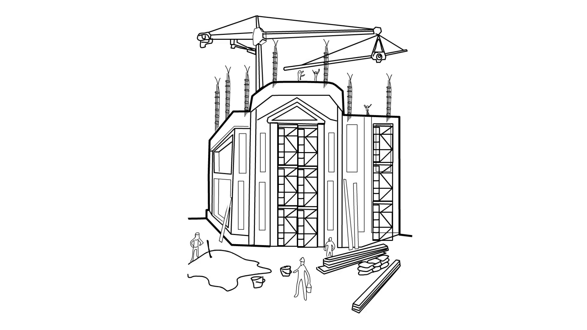 Under construction building sketch line drawing animation with ...