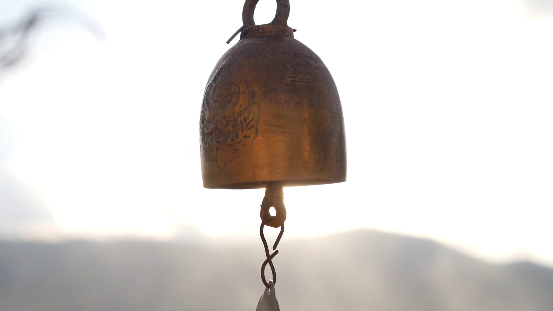 Thai Bell Hang in Temple against Sunset. Slow Motion. Stock Video ...