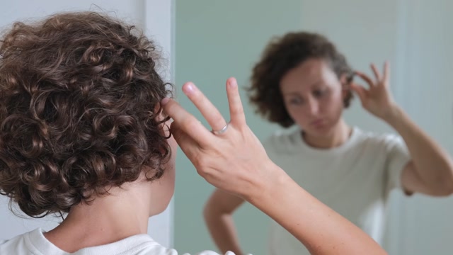 Middle Aged Woman Checking Body In Mirror Stock Footage: Royalty-Free ...