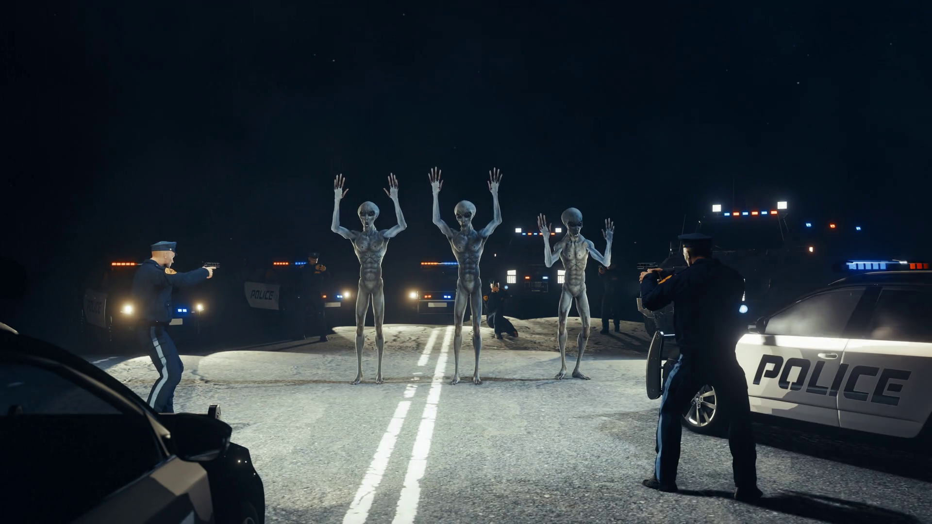 Aliens Being Captured Armed Police In Middle Stock Motion Graphics SBV ...