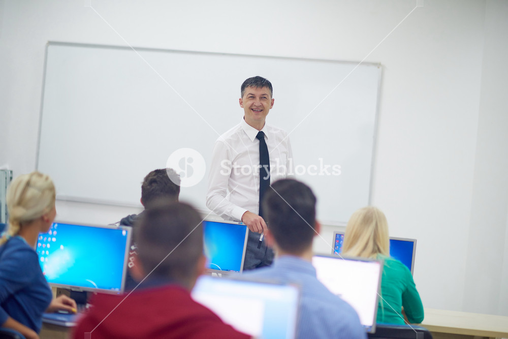 Students with teacher in computer lab classrom Royalty-Free Stock Image ...