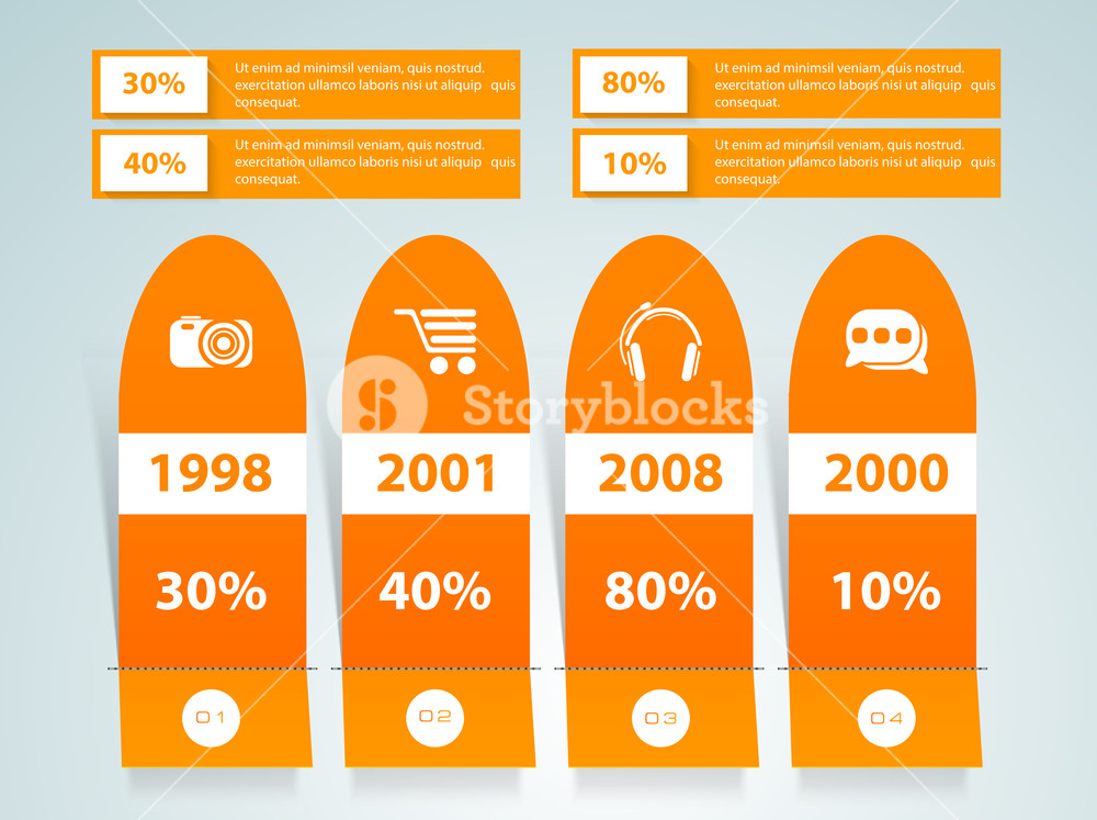 Business infographic layout with different year and percentage graph on ...