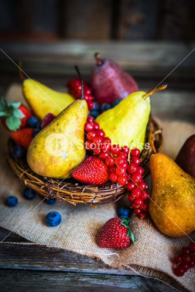 Pears With Berries On Wooden Background Royalty-Free Stock Image ...