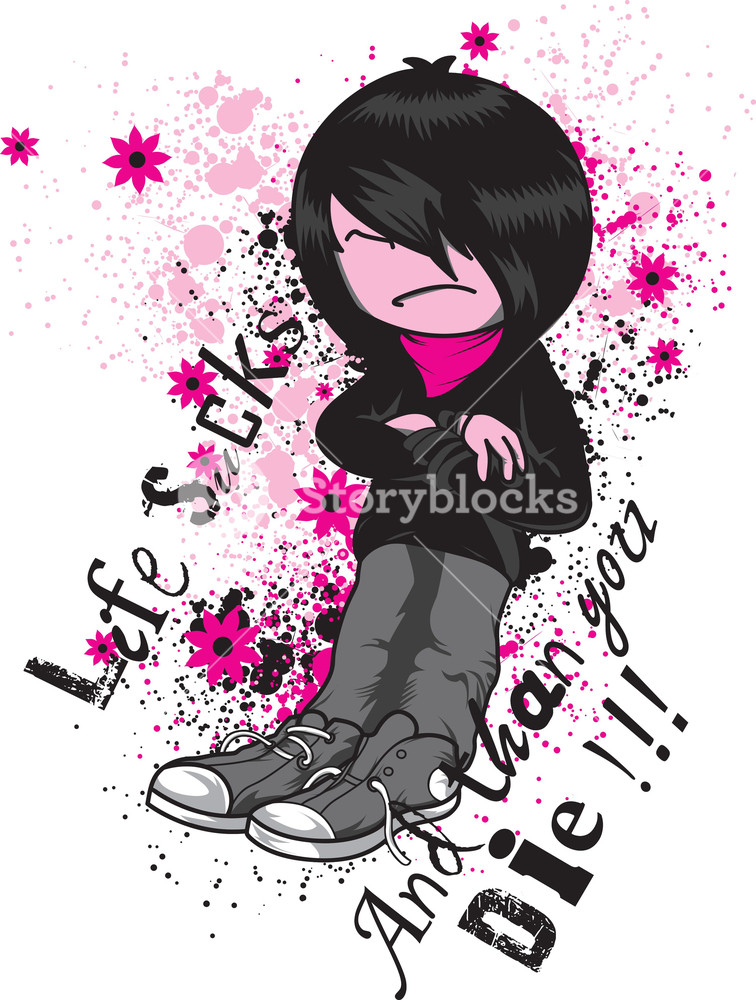 Emo Kid With Grunge Vector T-shirt Design Royalty-Free Stock Image ...