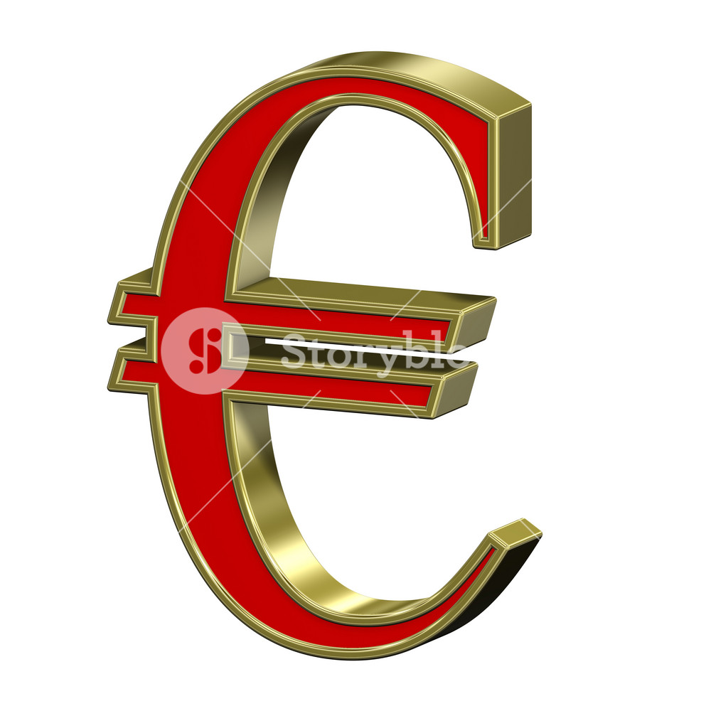 Euro Sign From Red With Gold Frame Roman Alphabet Set, Isolated On ...