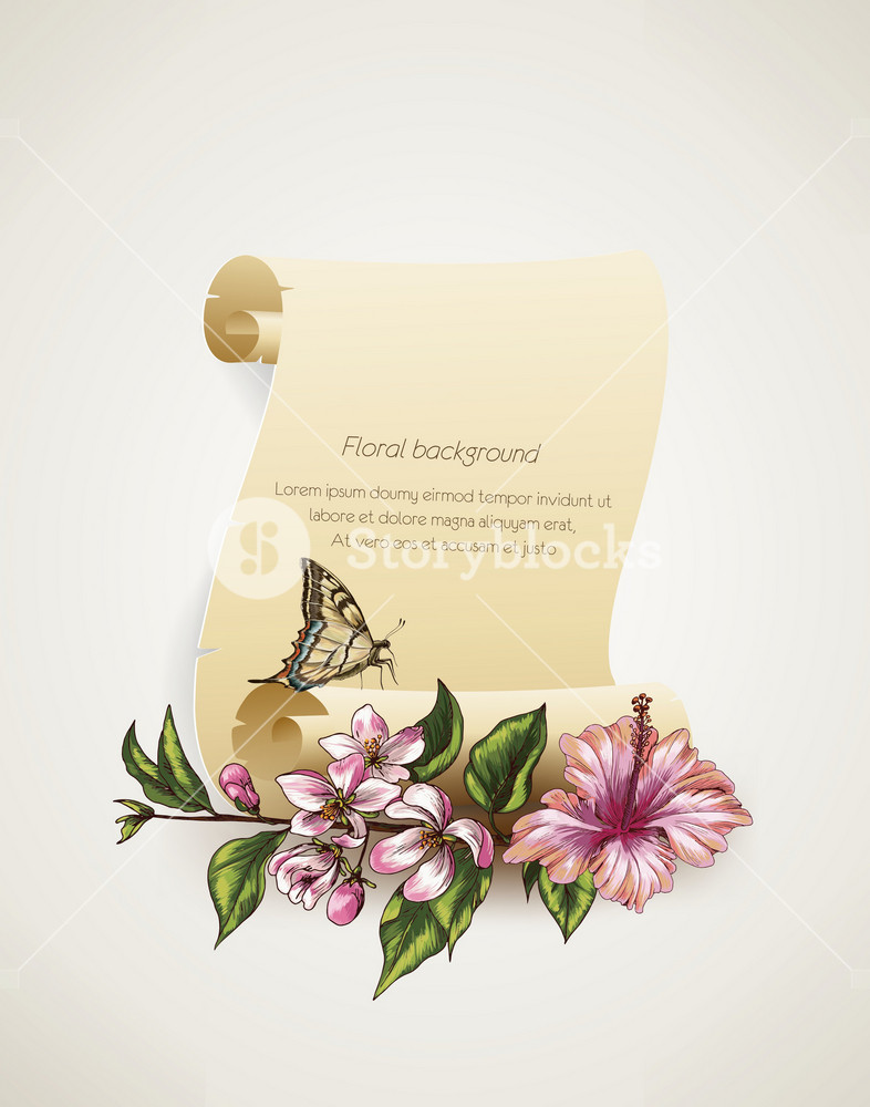 Floral Vector Background Illustration With Scroll Royalty-Free Stock ...