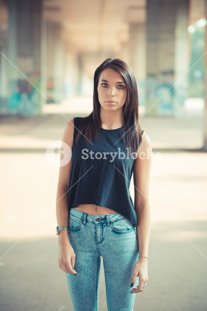 Stunning young woman with straight hair outdoors Royalty-Free Stock ...