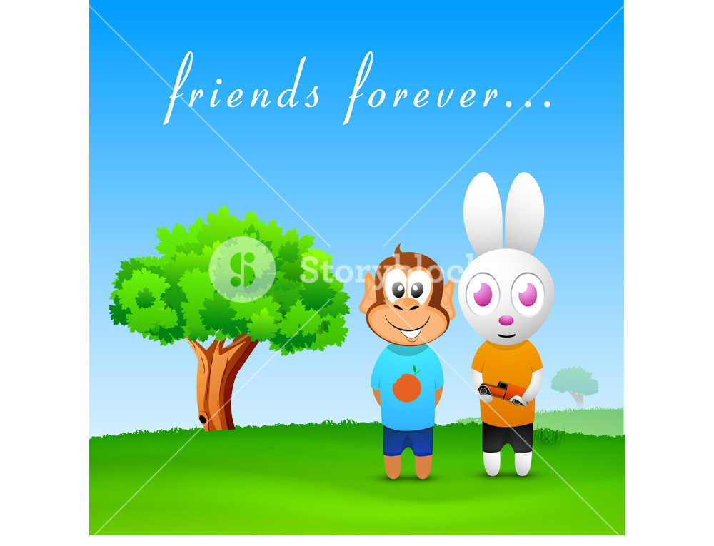 Happy Friendship Day Background With Monkey And Rabbit Friends On ...