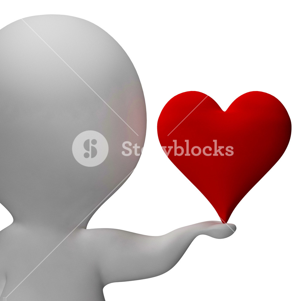 Heart And 3d Character Shows Love And Valentines Royalty-Free Stock ...