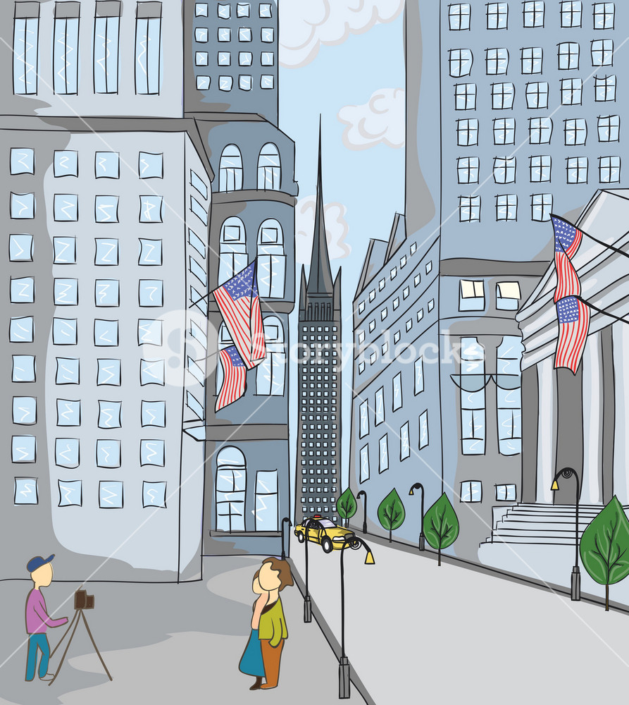 New York Cartoon Background Vector Illustration Royalty-Free Stock ...