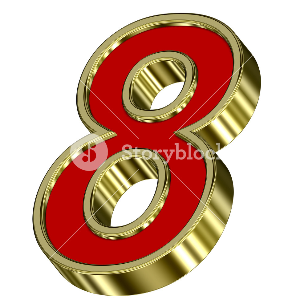 One Digit From Red With Gold Frame Alphabet Set, Isolated On White ...