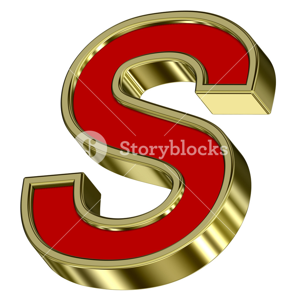 One Letter From Red With Gold Frame Alphabet Set, Isolated On White ...