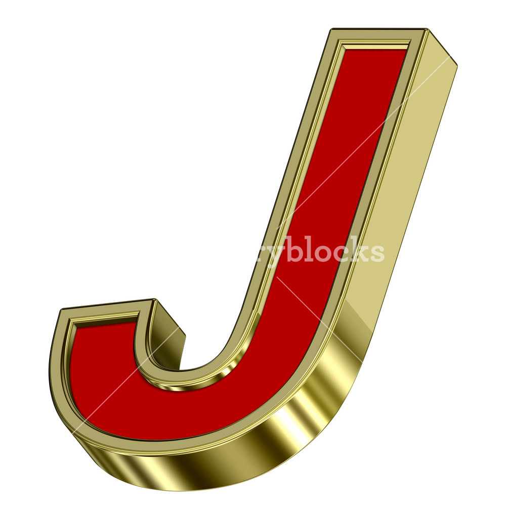 One Letter From Red With Gold Frame Alphabet Set, Isolated On White ...