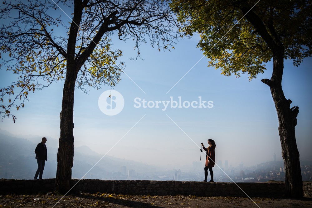 People in beautiful park with city view Royalty-Free Stock Image ...