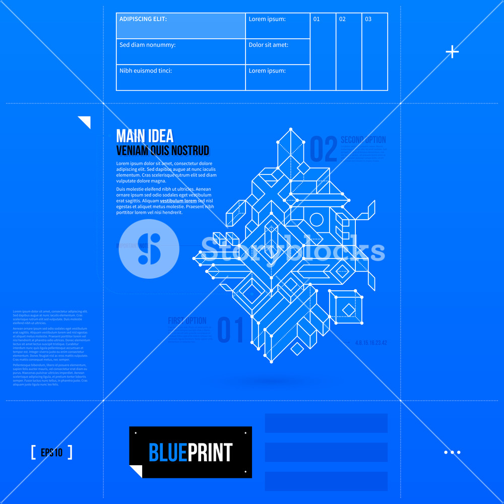 Simple Vector Layout With Abstract Outline Object In Blueprint Style ...