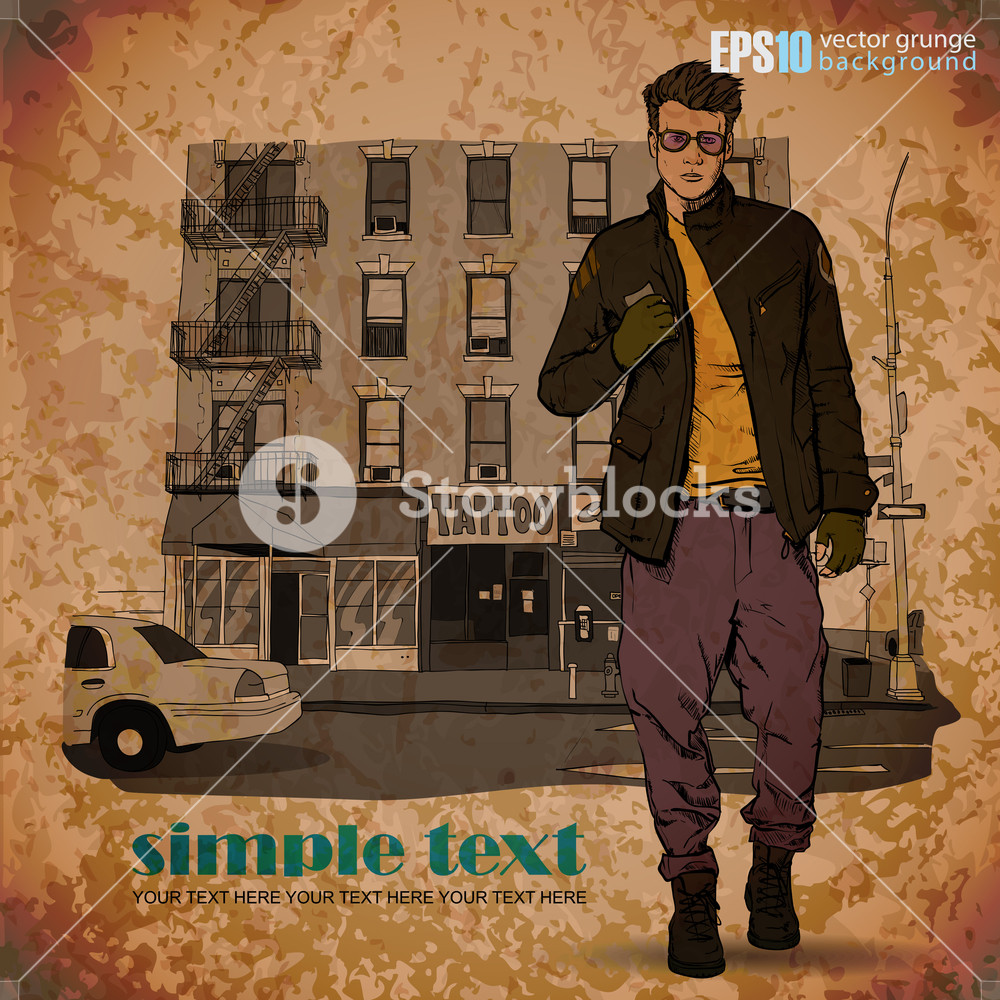 Stylish Dude On A Street-background. Vector Illustration. Royalty-Free ...