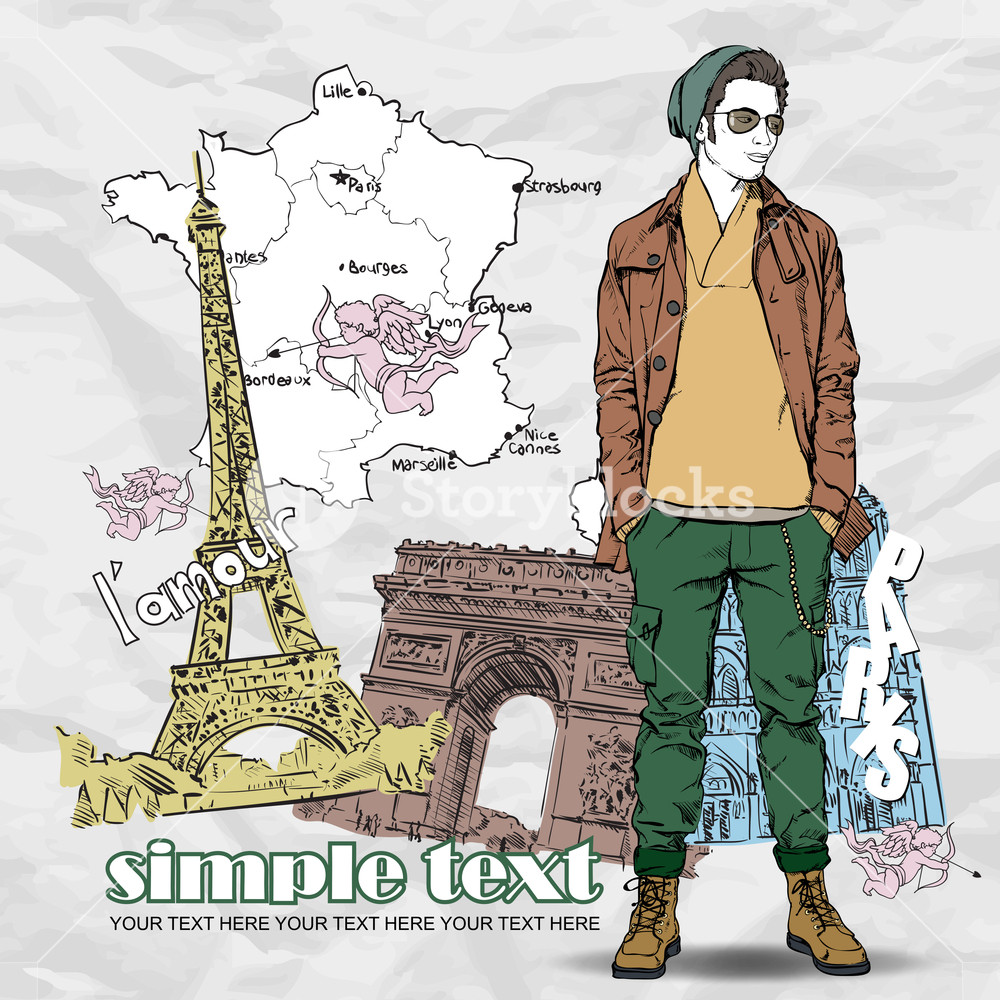 Vector Illustration Of The Stylish Guy On A French Background. Royalty ...