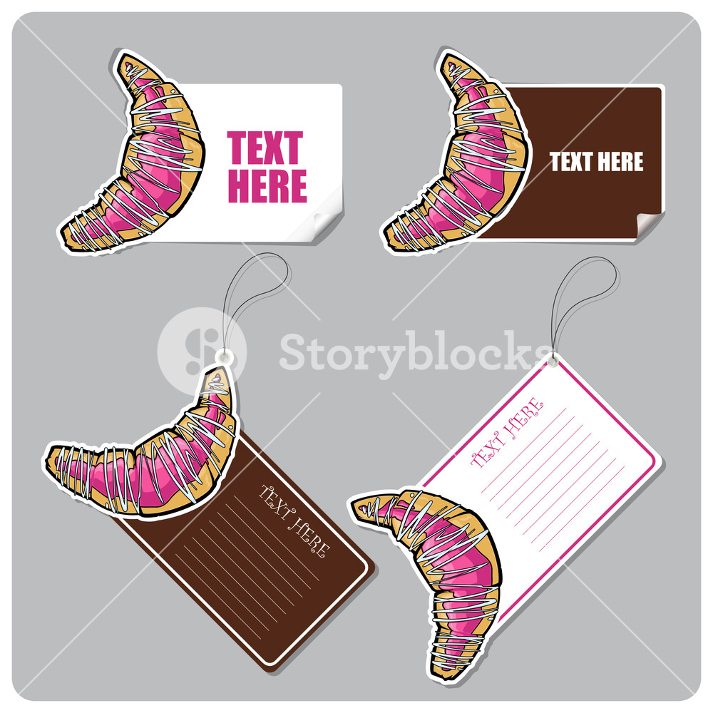 Vector Set Of Tags And Stickers With Cartoon Croissants. Royalty-Free ...